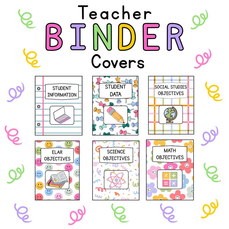 Cute and Colorful Binder Objective Covers and Spines, Objective Binder ...