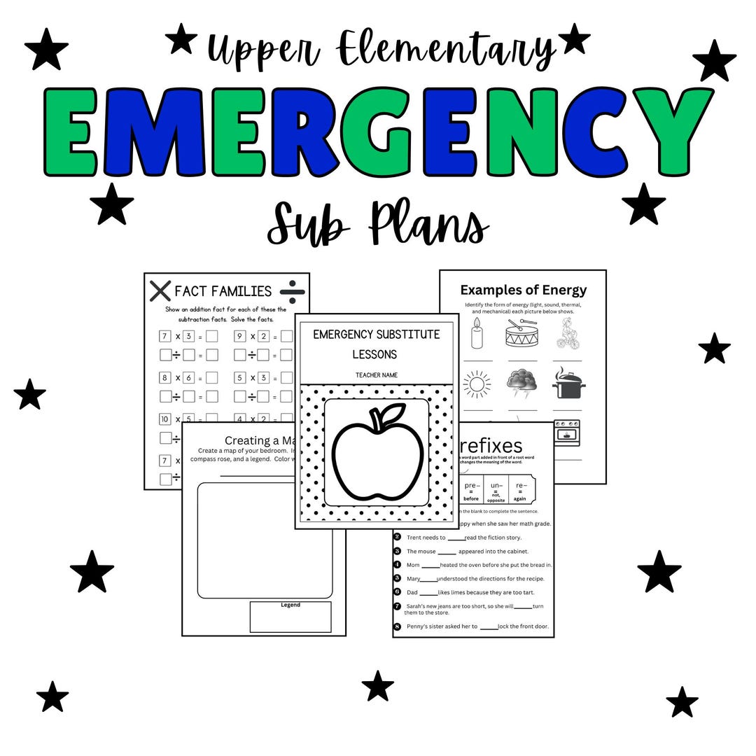 No Prep Packet, Print and Go Emergency Substitute Teacher Lesson Plan ...