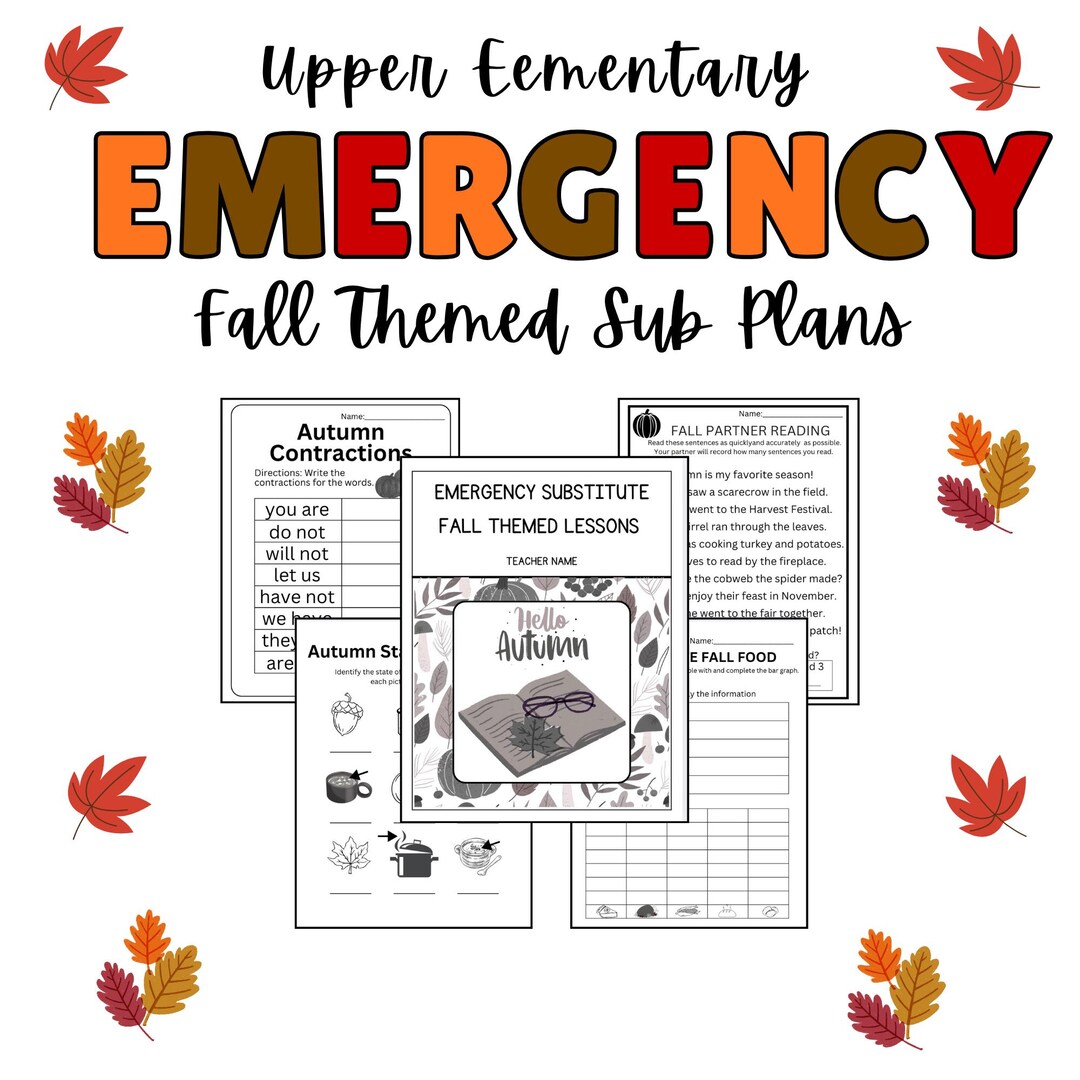 Fall No Prep Packet, Print and Go Emergency Substitute Teacher Lesson ...