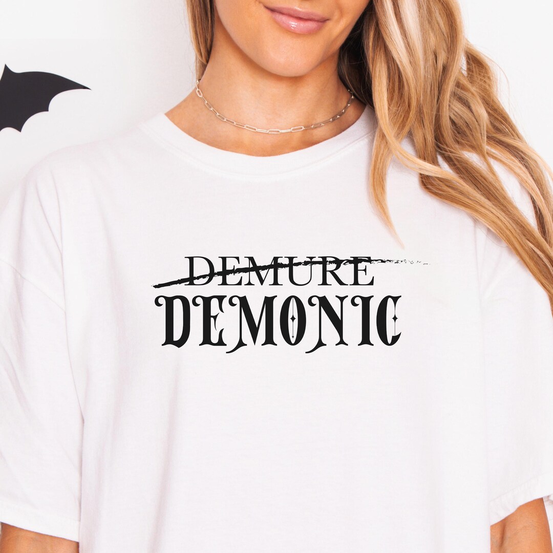 Demonic Text Graphic T-shirt | Gothic Script, Strikethrough 'demure' - Etsy