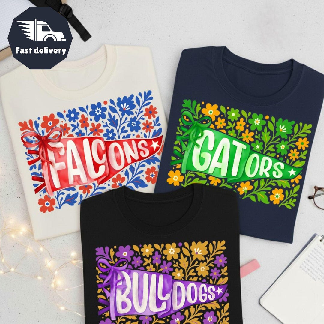 Custom Team Mascot Pennant Shirt, Floral School Spirit Tee - Etsy