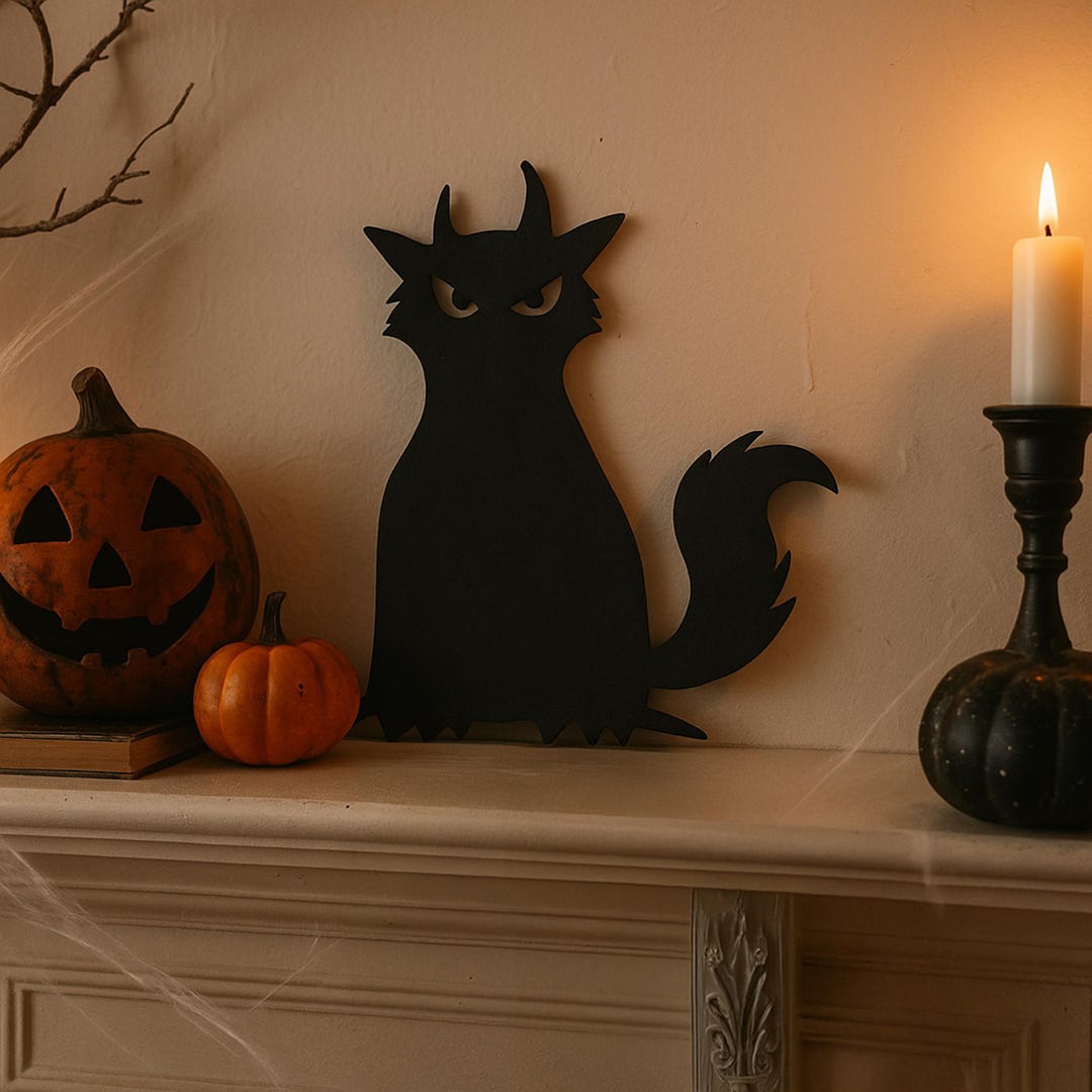 Devil Cat Halloween Wall Art – 3D Printed Gothic Cat Decor – Witchy ...