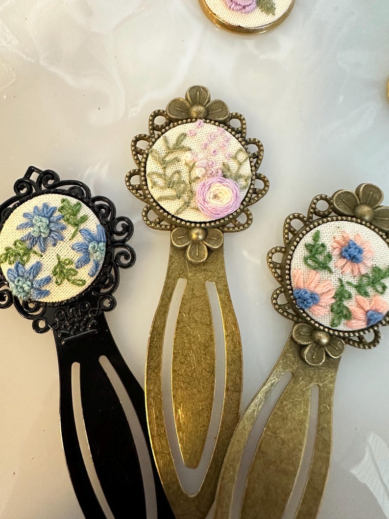 Embroidered Bookmark: Black Handmade Floral Stitches, Unique Book Lover ...