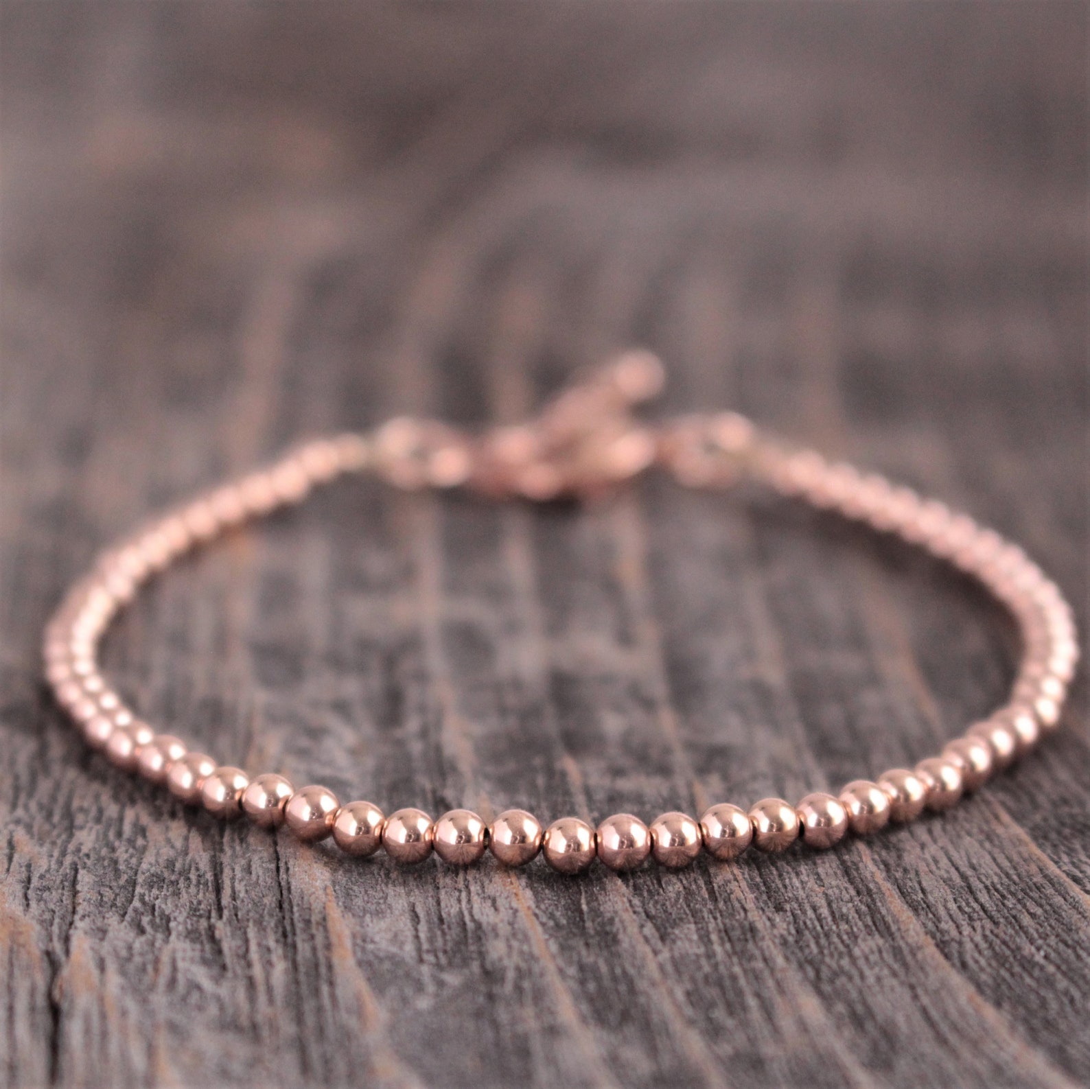 Rose Gold Minimalist Bracelet Rose Gold Beaded Bracelet | Etsy