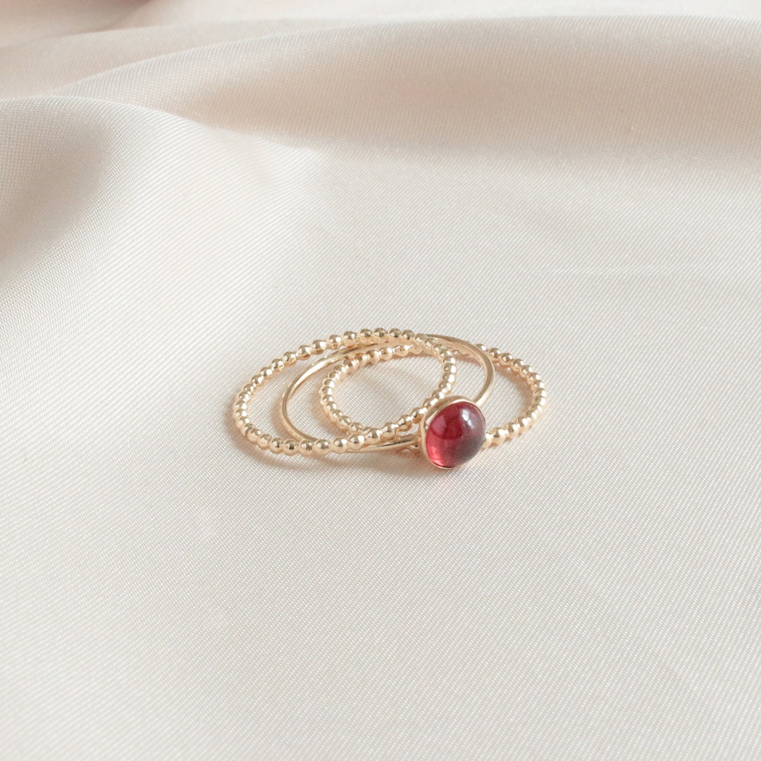 Gold Minimalist Garnet Ring Set of 3, Dainty Gold Rings, Stacking Rings ...