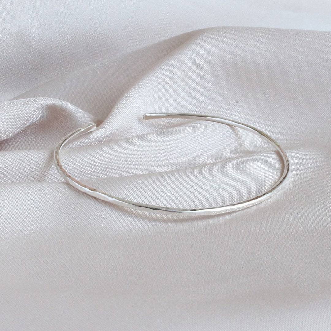 Thin Hammered Silver Bracelet, Thin Silver Bangle, Stacking Bangle Bracelet, Layering Hammered ...