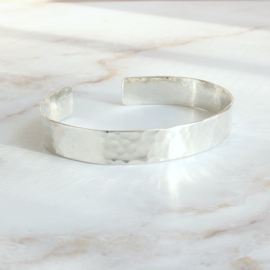 Hammered Silver Bracelet Wide Silver Hammered Bangle Silver - Etsy