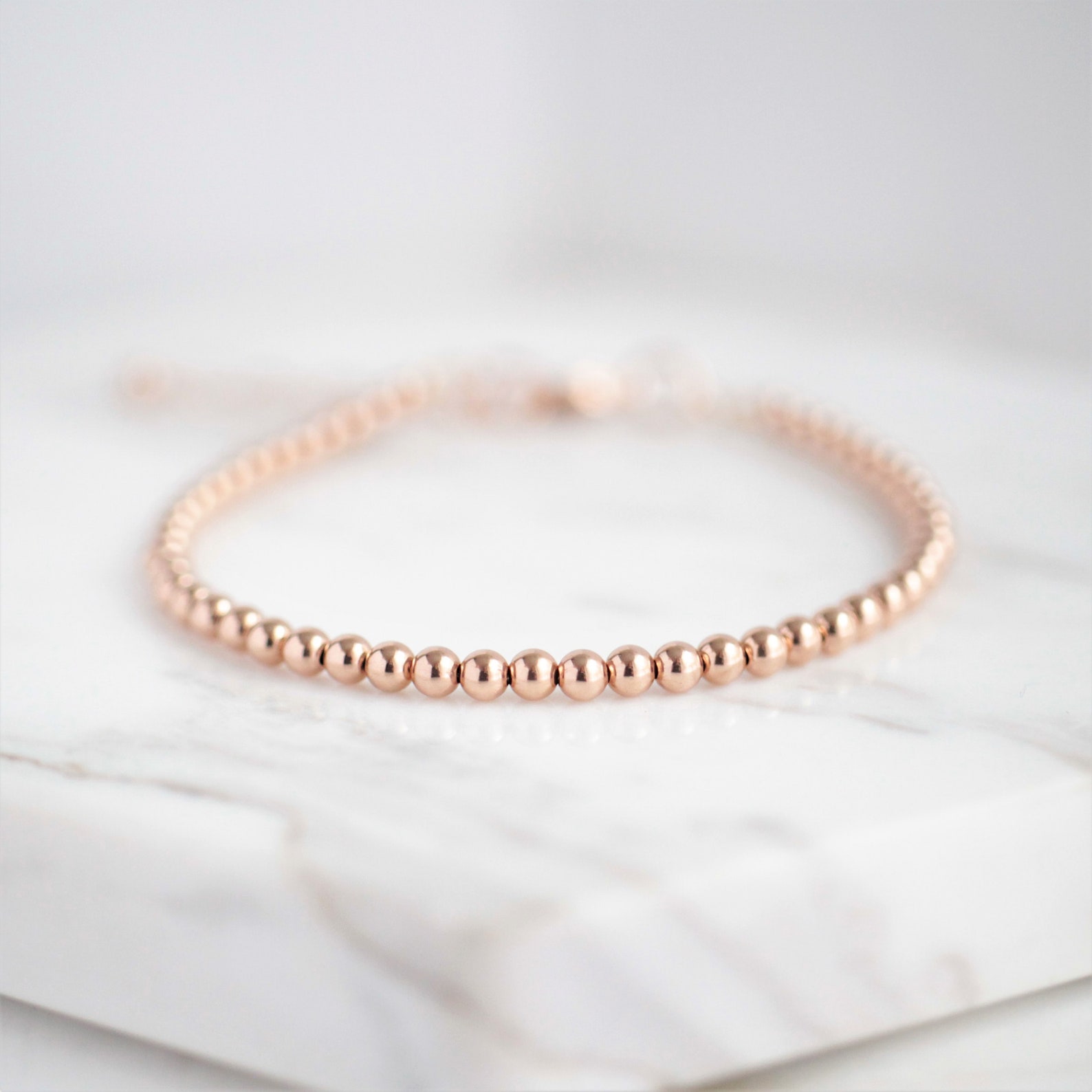 Rose Gold Minimalist Bracelet Rose Gold Beaded Bracelet | Etsy