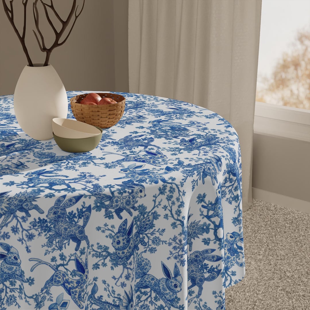Blue Floral Family Tablecloth | Cottagecore Kitchen Table Linen - Etsy