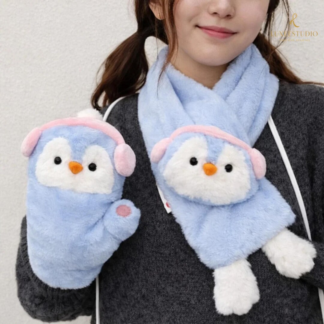 Penguin Winter Gloves – Soft Knit Cartoon Mittens - Etsy