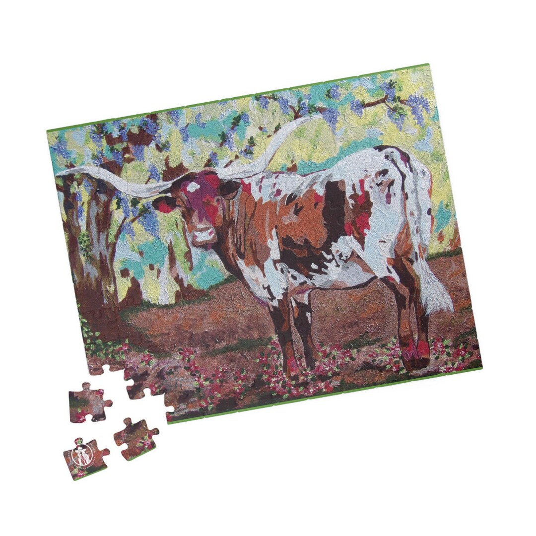 Longhorn Cow Jigsaw Puzzle: Art Brain Teaser, Texas Gift - Etsy