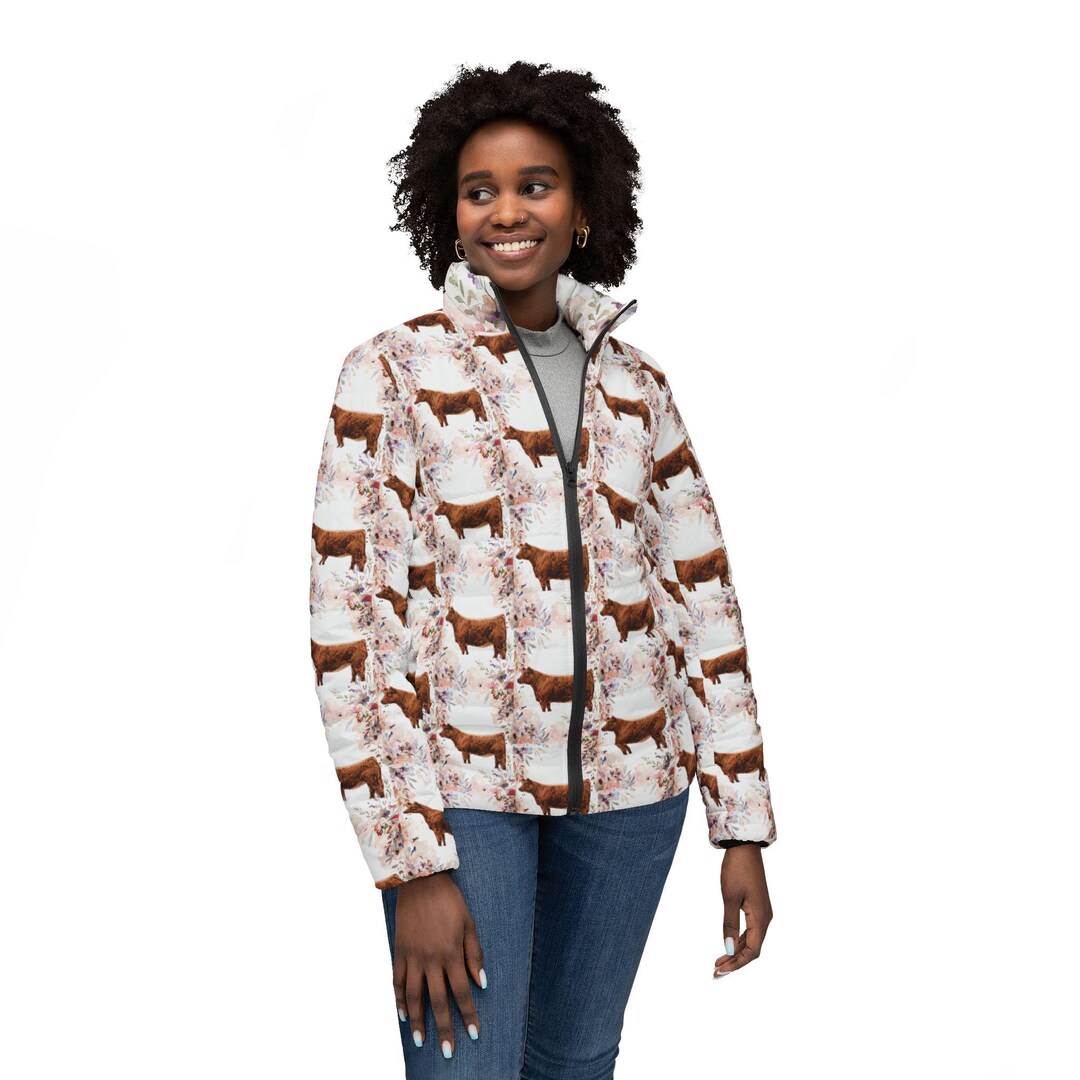 Red Angus Cow Pattern Puffer Jacket | All-over Print Cow Coat - Etsy