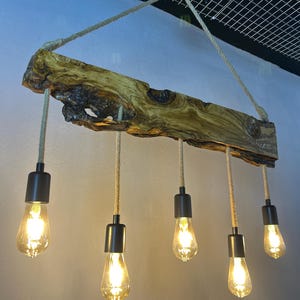 Olive Wood Live Edge Chandelier – Handmade Rustic Natural Wood Ceiling ...