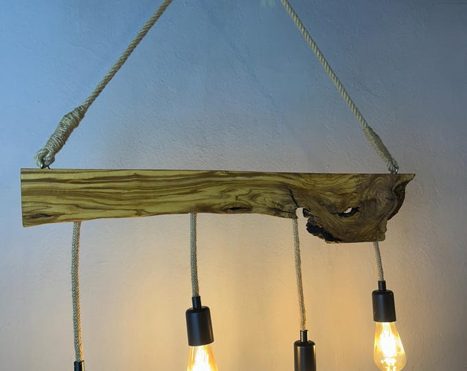 Rustic Olive Wood Dining Room Ceiling Lamp, Handmade Live Edge ...
