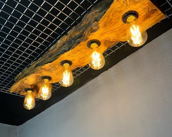 Walnut Wood Rustic Light Fixture, Wooden Farmhouse Live Edge Chandelier ...