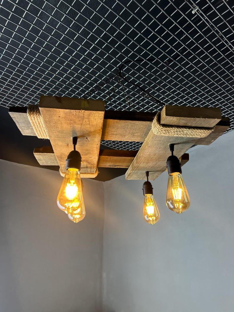 Handmade Square Wood Chandelier, Rustic Farmhouse Pendant Light ...