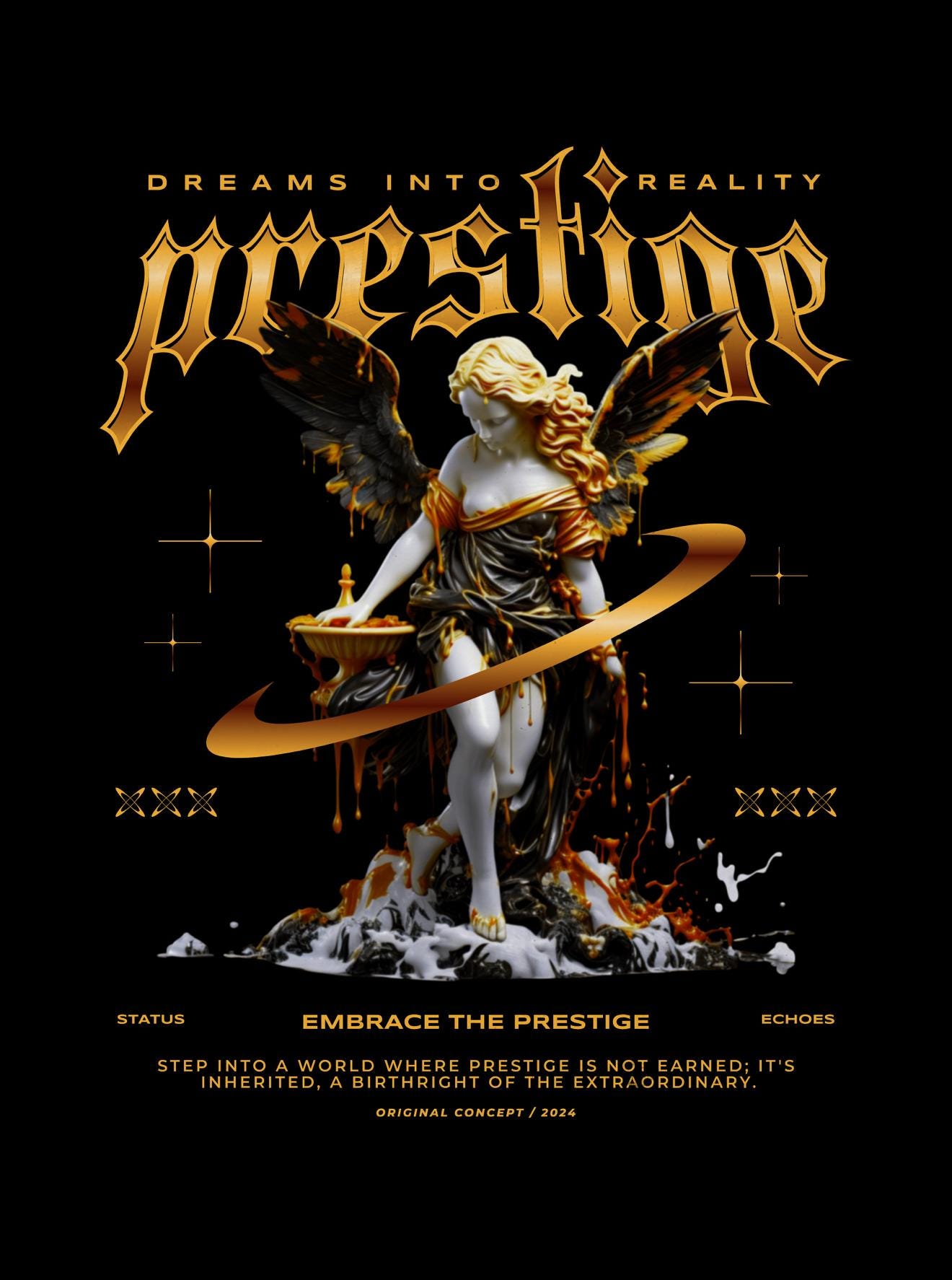 Prestige Angel Statue Streetwear Shirt – Luxury Gold Gothic Graphic Tee ...