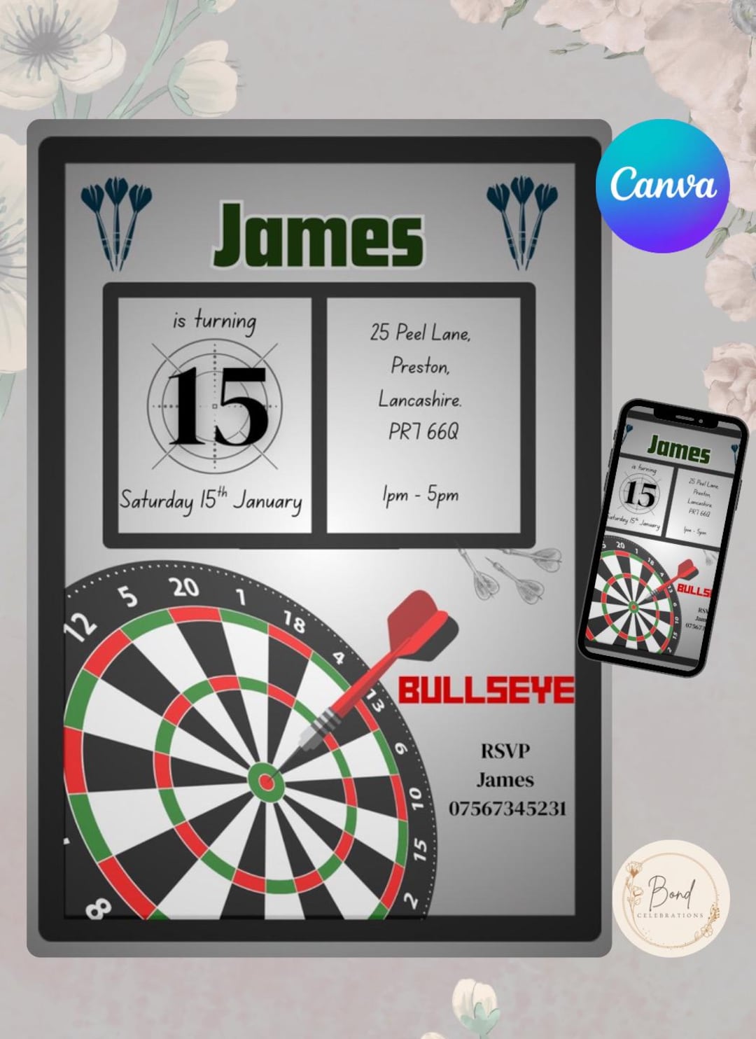 Darts Bullseye Birthday Party Invitation Download Editable Printable ...