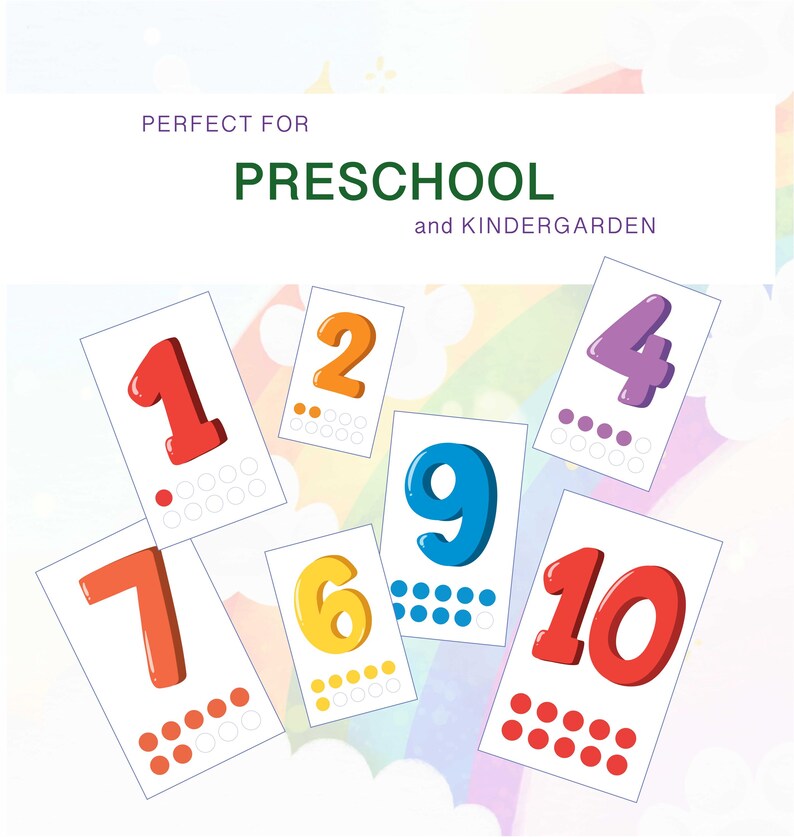 Number Flashcards 1-10 Printable PDF, Preschool Counting Cards ...