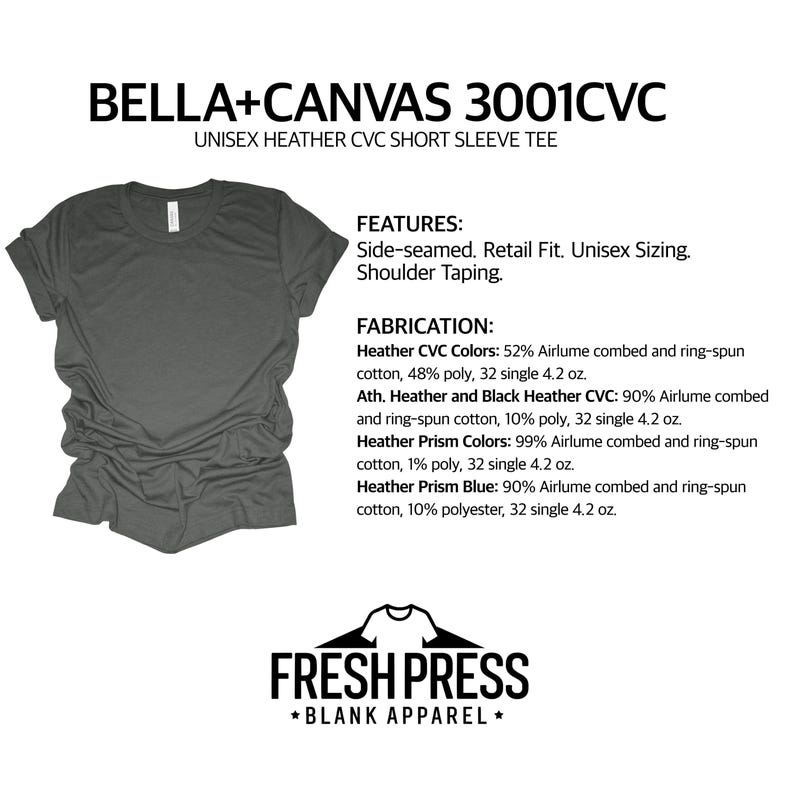 Bella Canvas Adult Unisex 3001 CVC Heather Shirts, Blank Tee Shirts ...