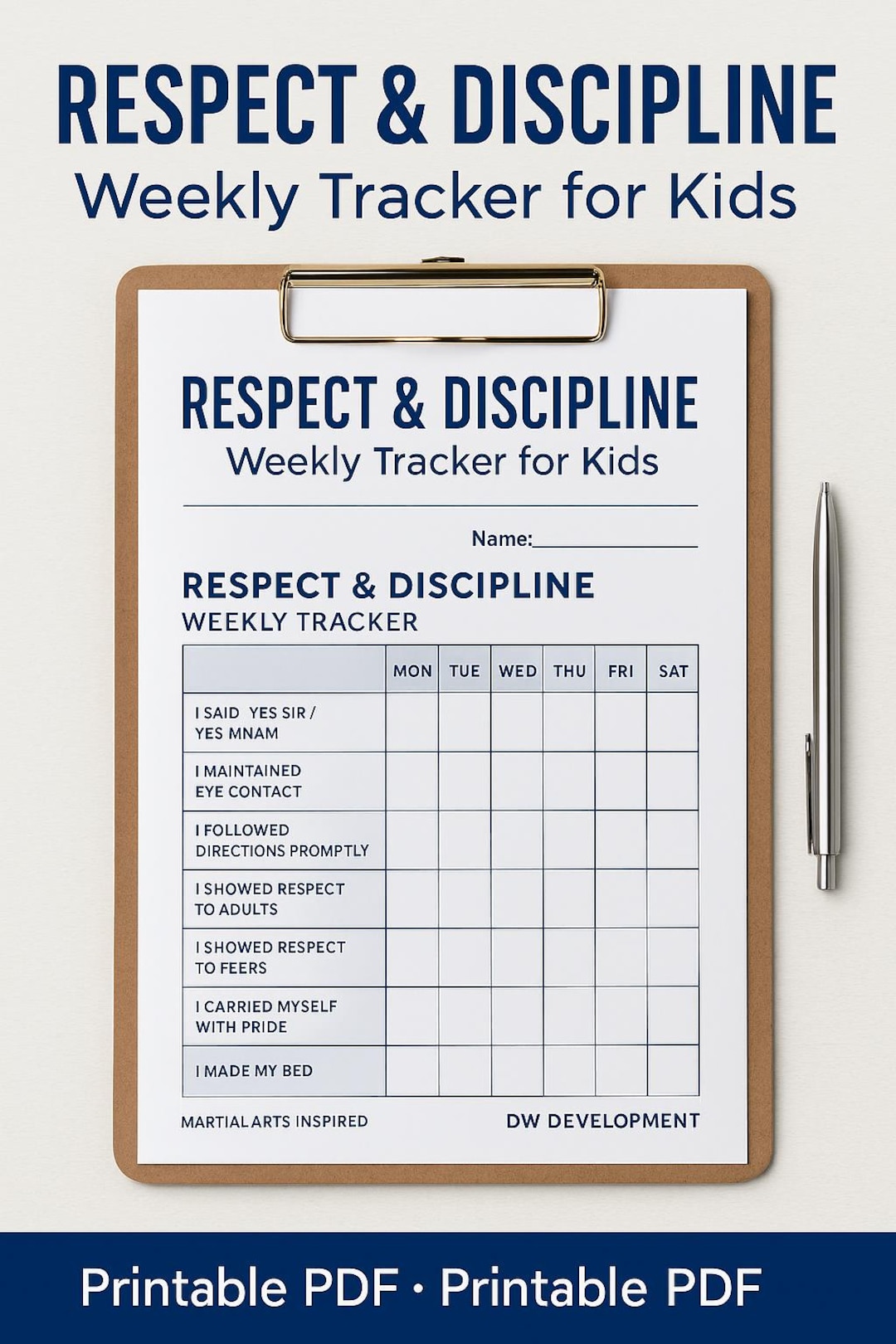 Respect & Discipline Chart for Kids - Martial Arts Inspired Weekly ...