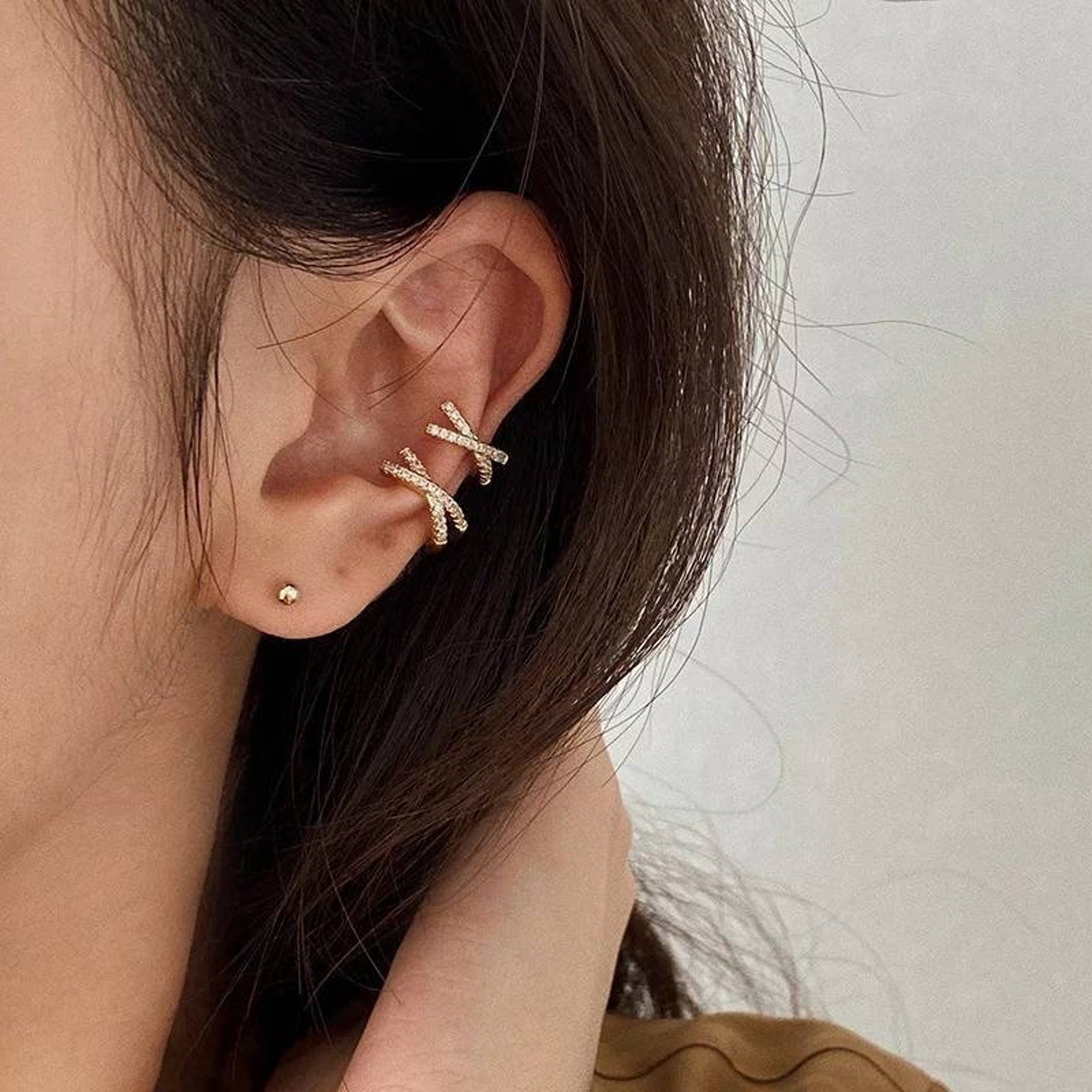 Fake Conch Piercing Ear Cuff Criss-cross Ear Cuff Gold Cross | Etsy