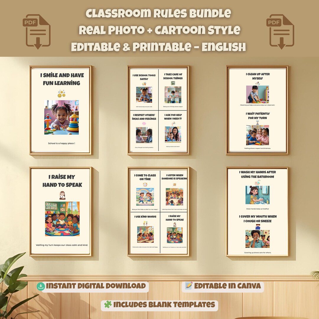 Ultimate Classroom Rules Bundle_english (real Photo and Cartoon Style ...