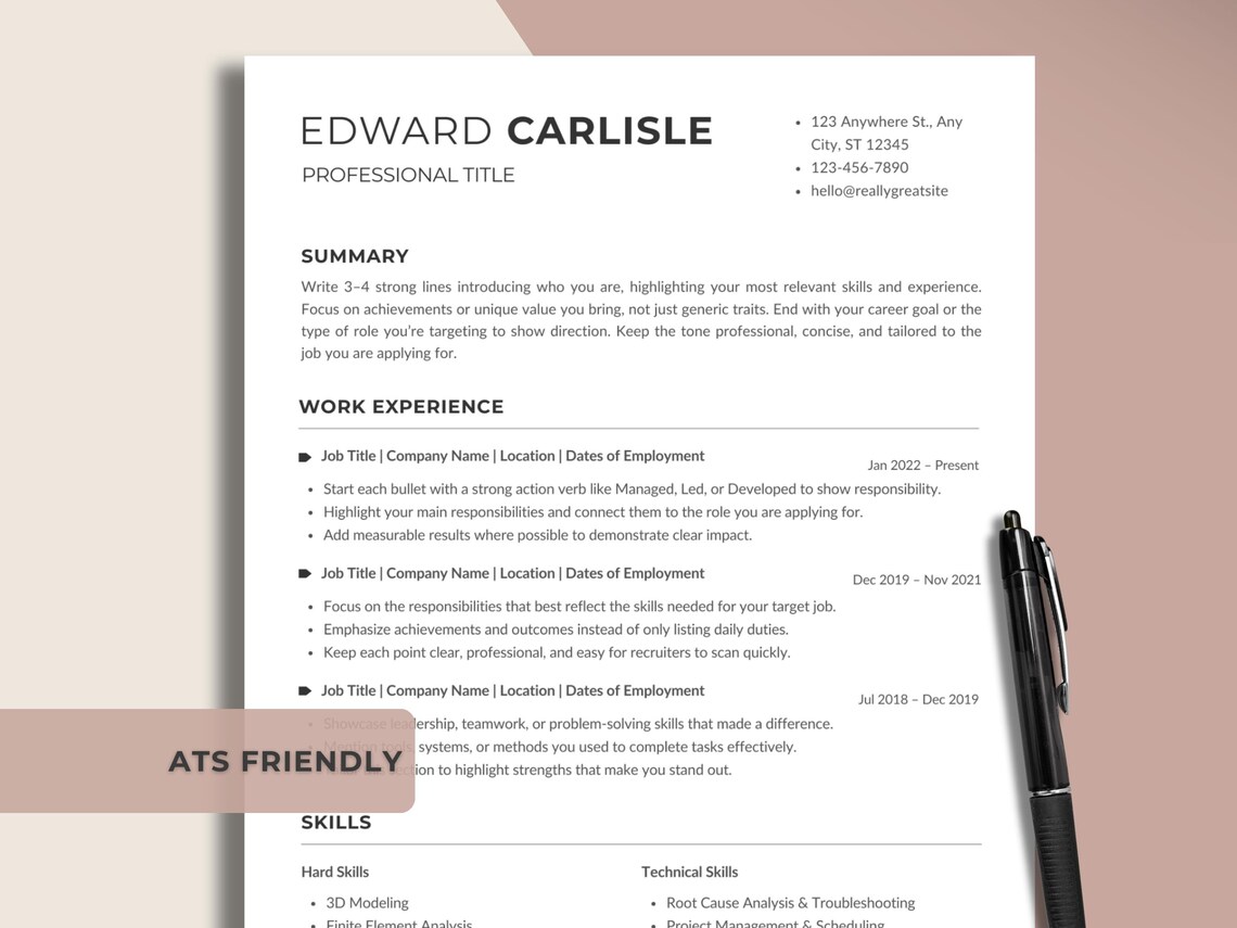 ATS Friendly Resume Template | Word & Canva CV | Professional and ...