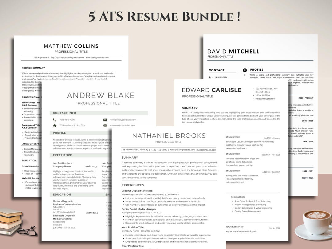 Canva & Word ATS Resume Bundle | Professional Minimalist 5 Editable ...