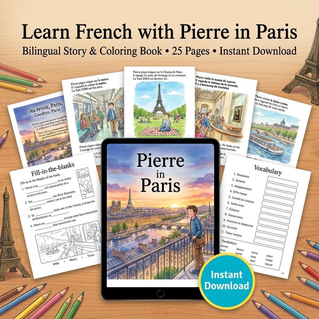 Learn French Paris Adventure | Bilingual Story & Coloring Book (PDF ...
