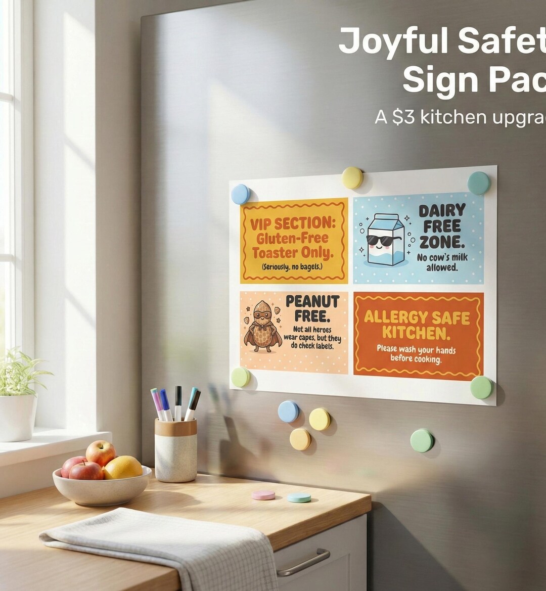 Kawaii Kitchen Allergy Signs | Printable 5x7 Safety Set (digital ...