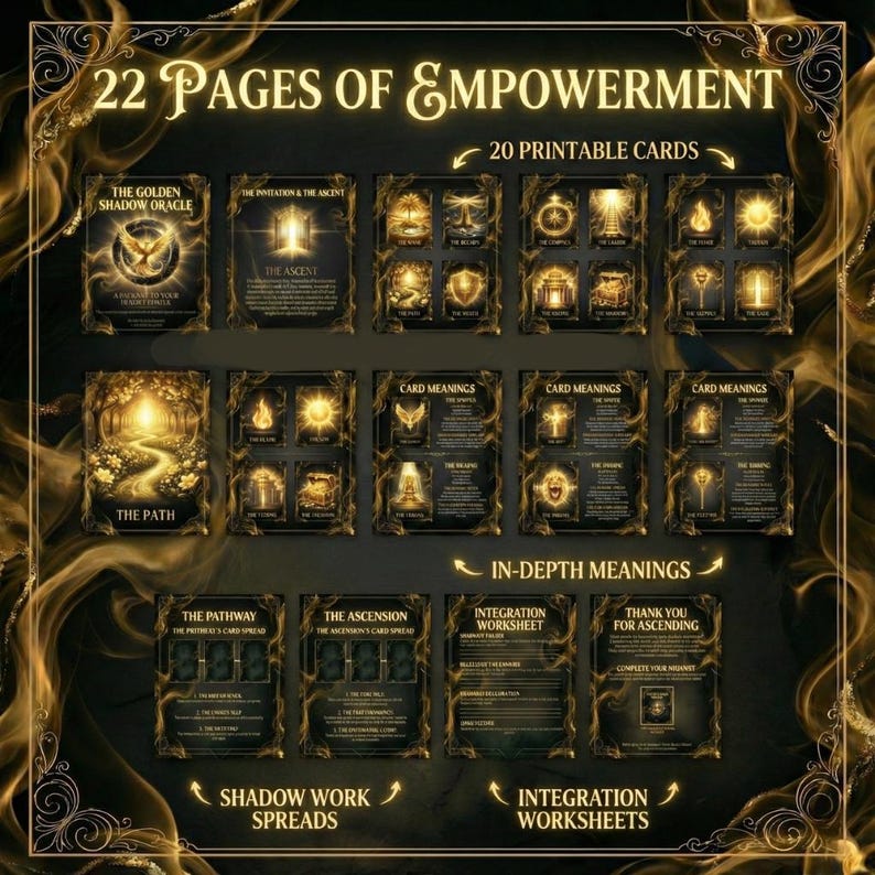 Printable Shadow Work Oracle Deck & Grimoire, Dark Academia Divination ...