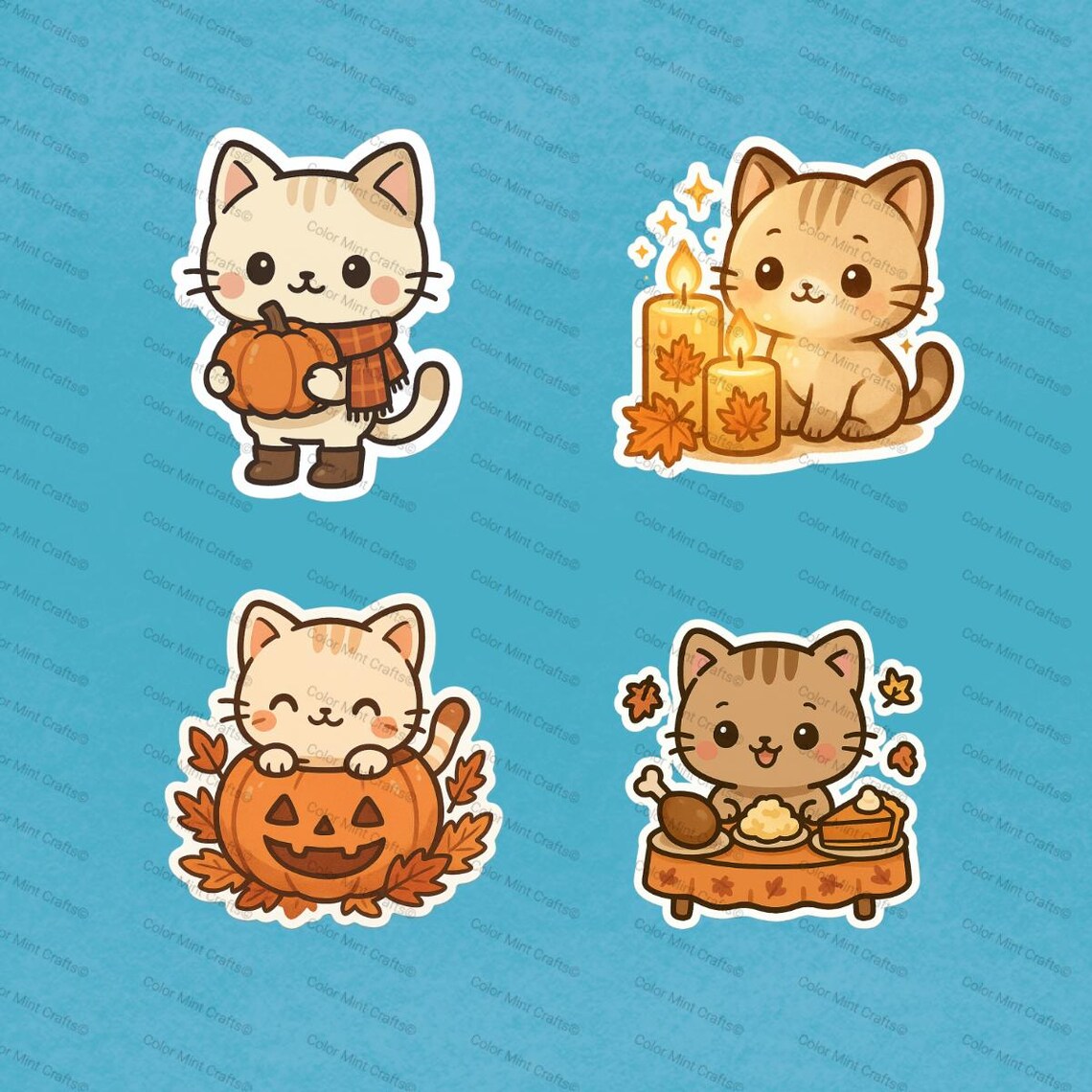 Kawaii Fall Cat PNG: Cozy Autumn Clipart for Journal, Goodnotes ...