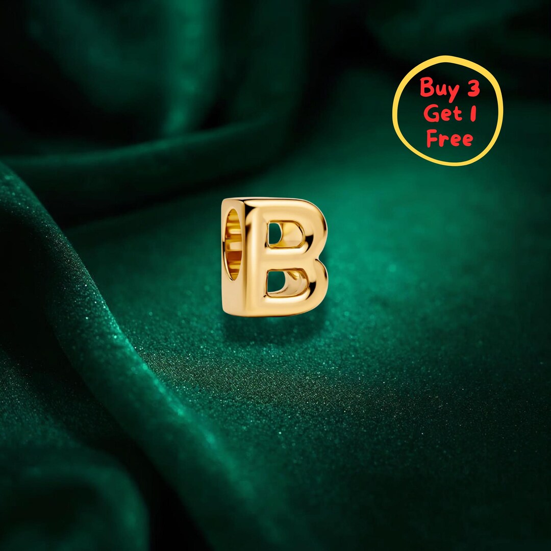 Letter B Alphabet Charm , Charm for Bracelets, Silver Charm Bead, 925 ...