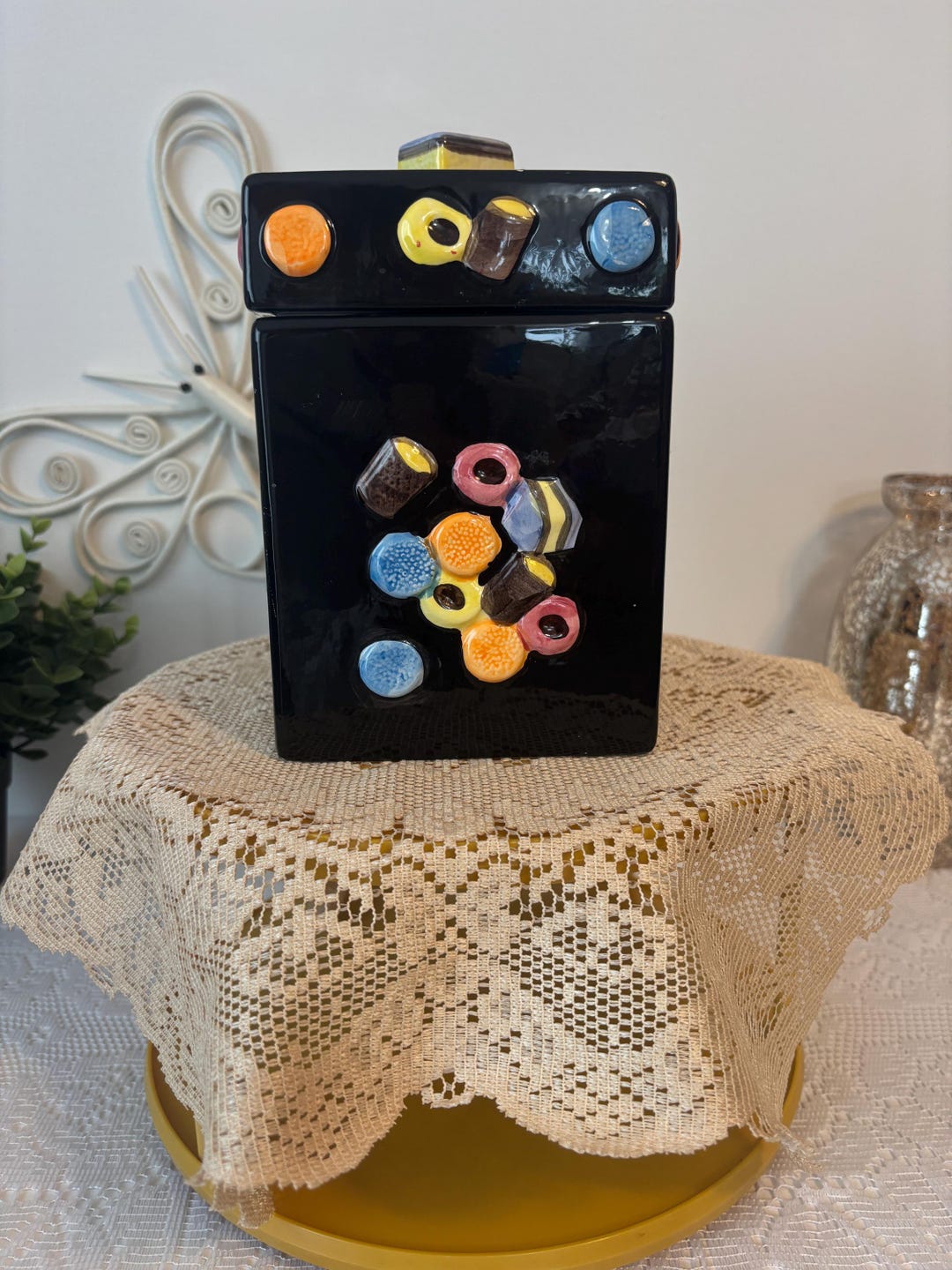 Vintage Ceramic Cookie or Candy Jar From Chino, Decorated With Embossed ...