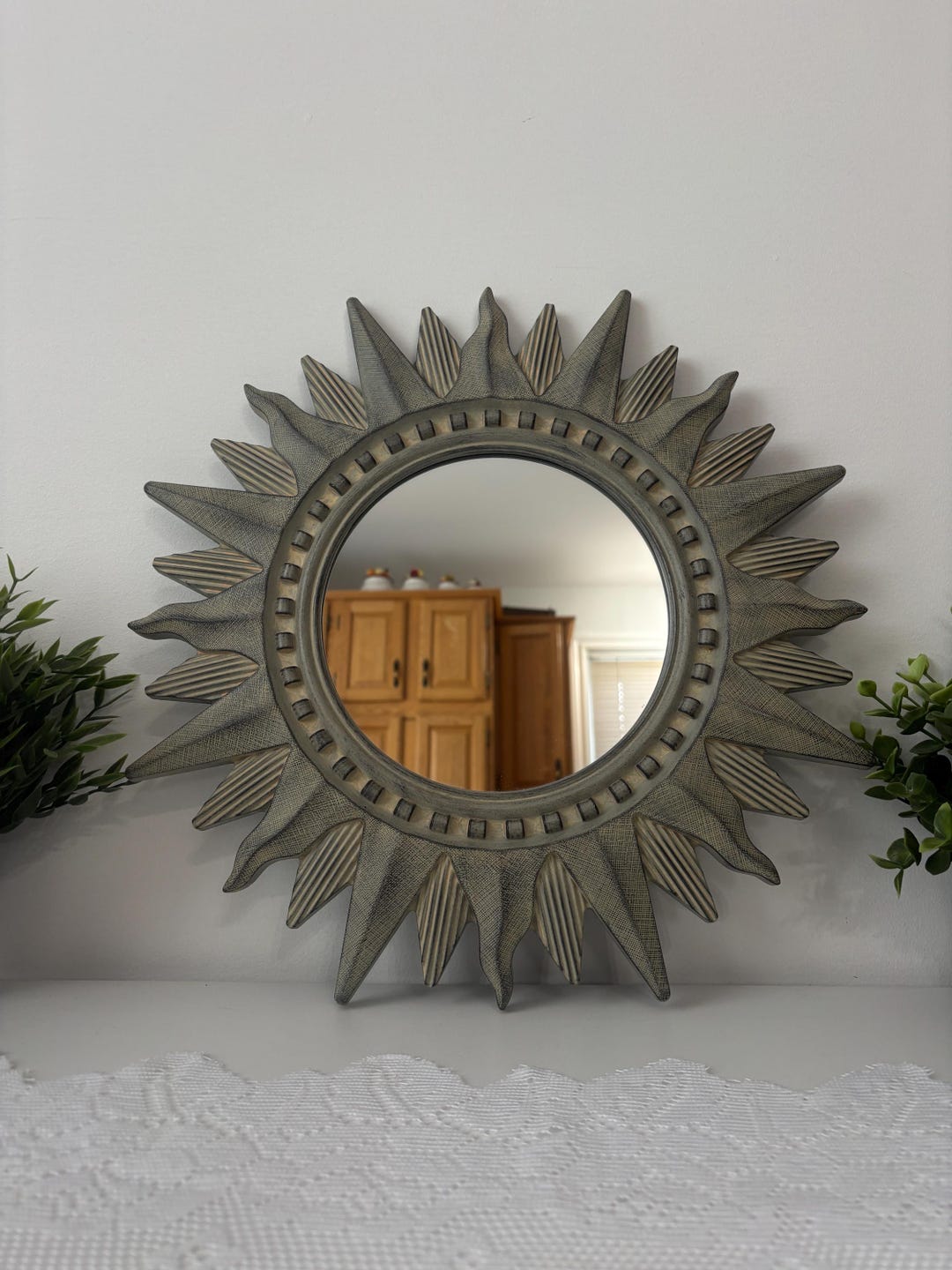 Silver Sunburst Mirror, Celestial Decor Sun Mirror, Silver Sun-shaped ...