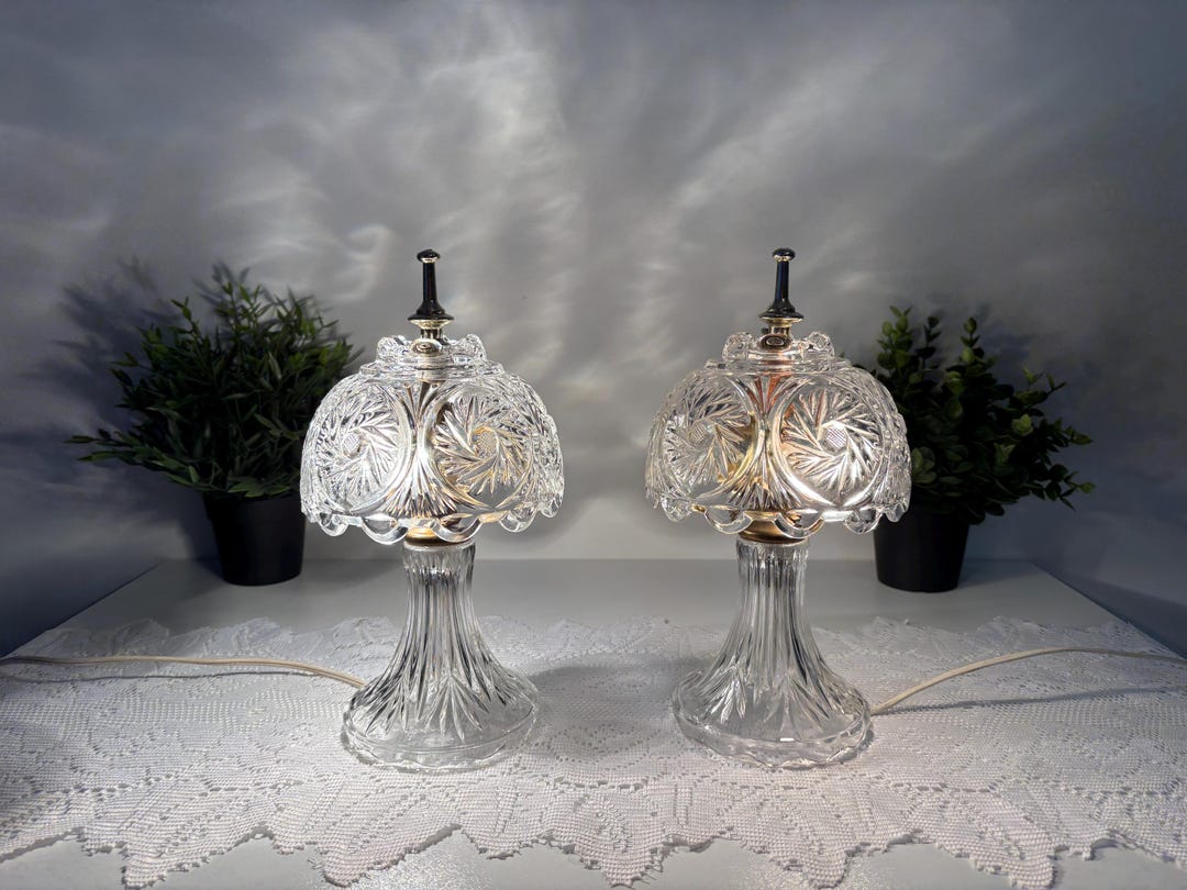 Pair of Vintage Cut Crystal Boudoir Lamps, Pinwheel Motif, Crystal ...