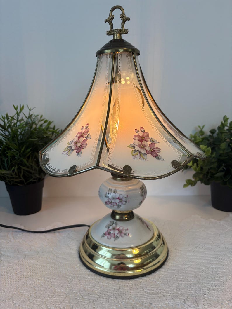 Lampe De Table Tactile Vintage, Pied En Céramique Doré Et Abat-jour ...