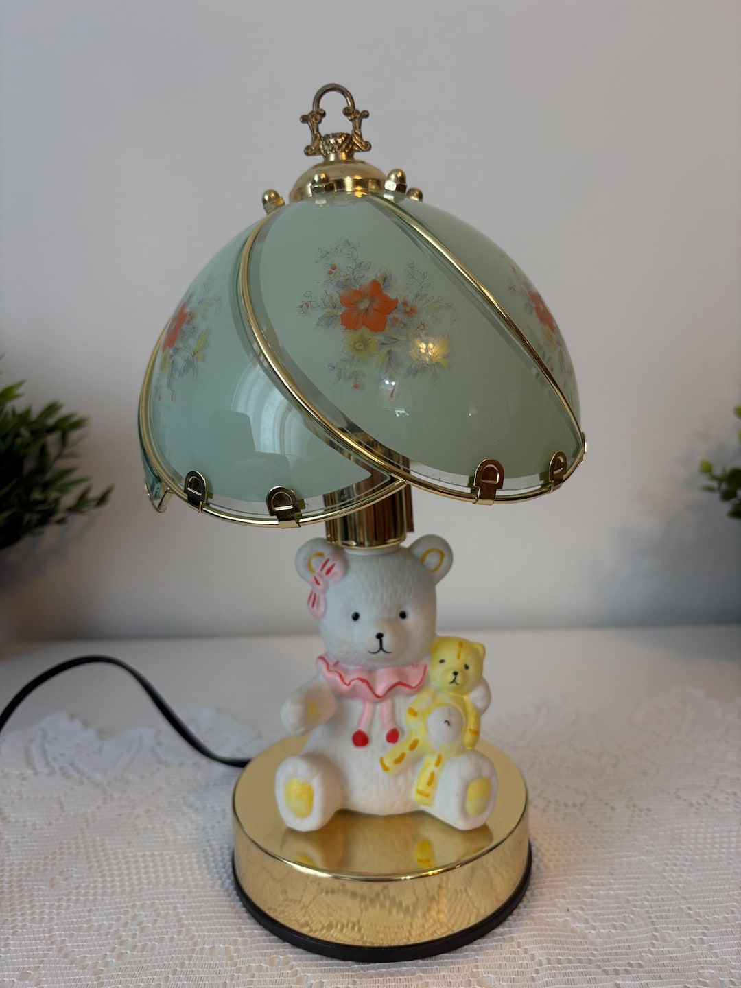 Vintage Touch-sensitive Table Lamp With Ceramic Teddy Bear and Floral ...