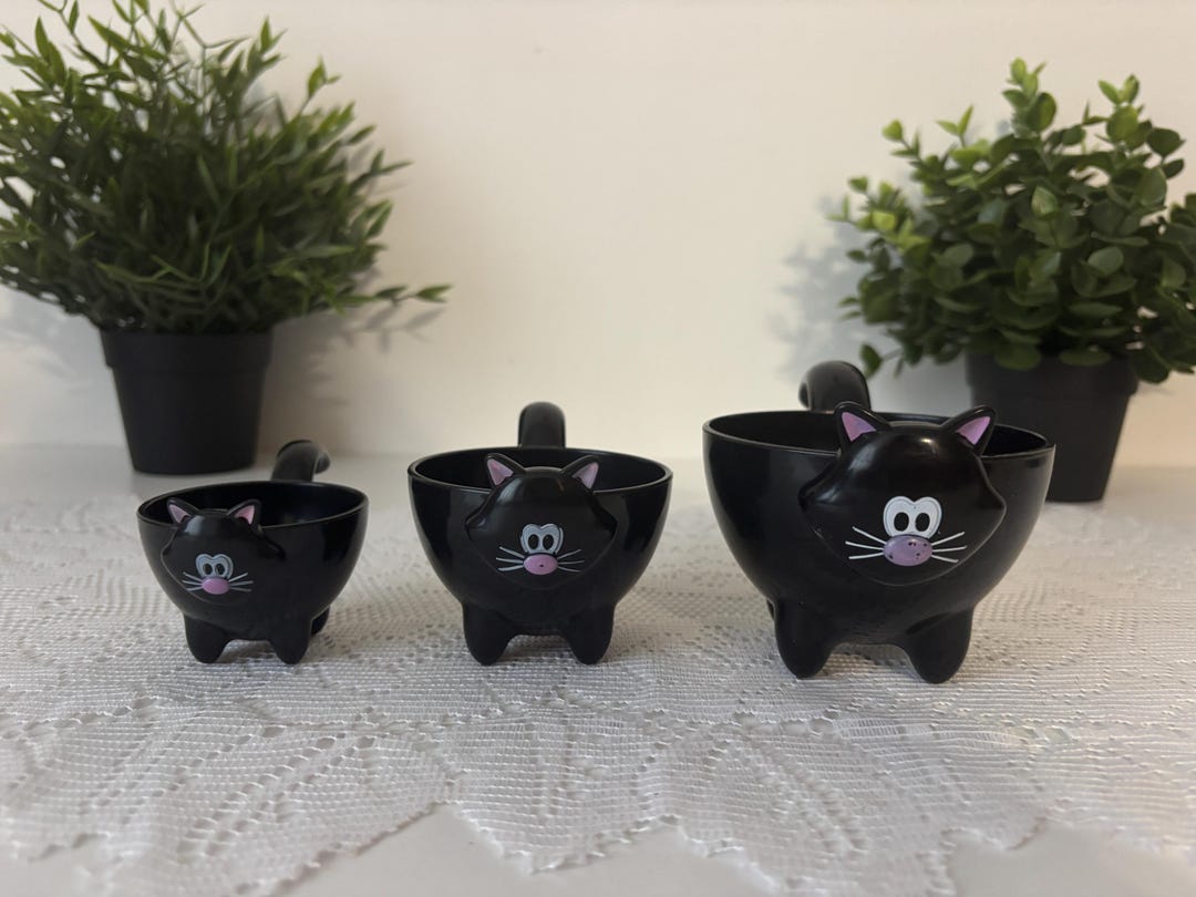 Vintage Cat Measuring Cups, Stackable Black Cat Measuring Cups, Retro ...