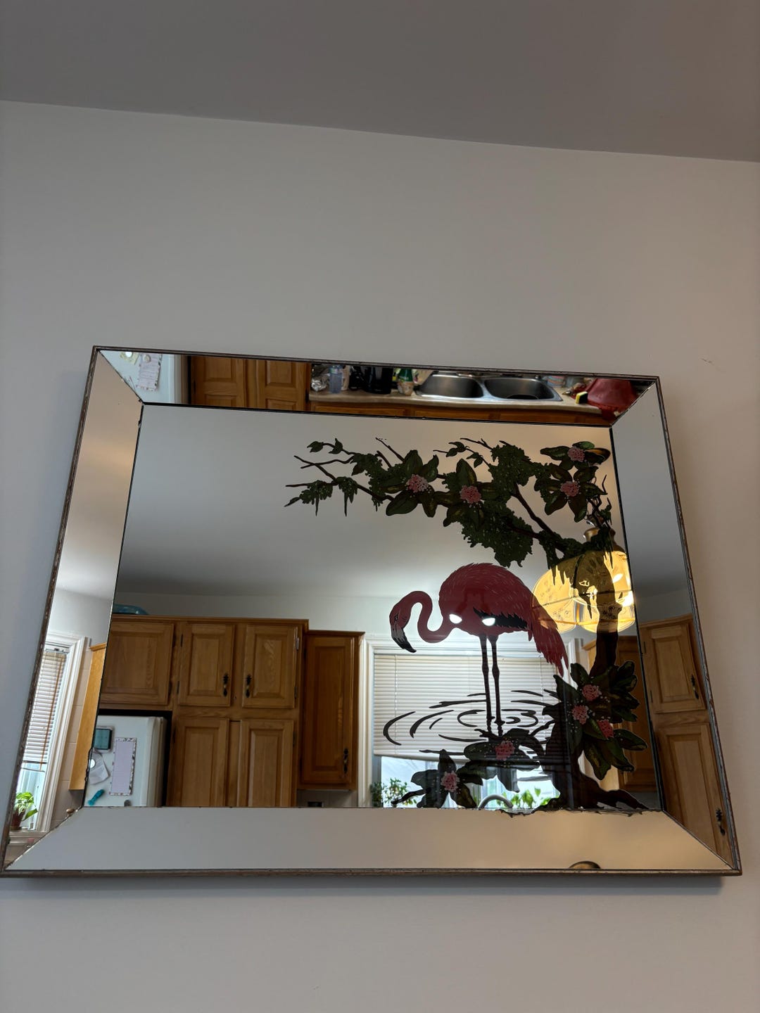 Vintage 1950s Wall Mirror With Pink Flamingo, Tropical Decorative ...