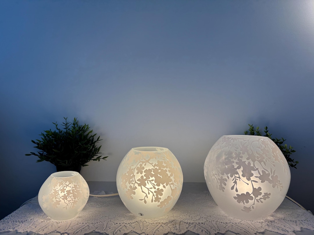 Vintage Ikea Knubbig Lamp in White Glass, Frosted Cherry Blossom Lamp ...