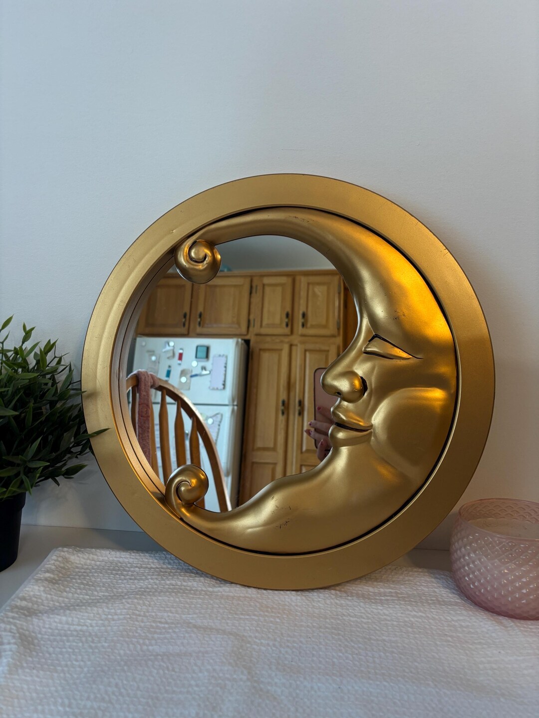 90s Gold Moon Mirror. Wall Hanging Mirror. Vintage Celestial Gold Moon ...