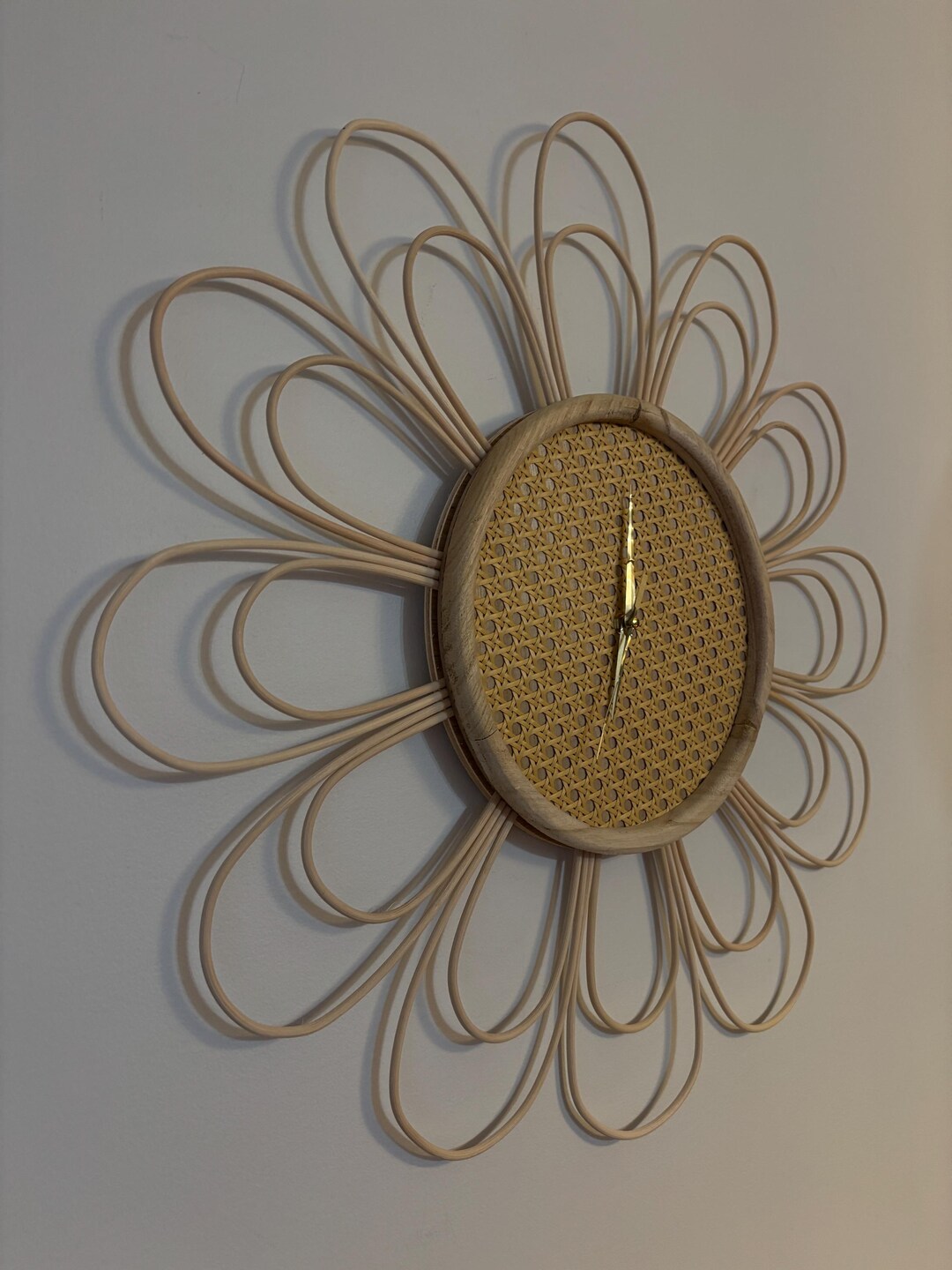 Vintage Rattan Flower Wall Clock, Natural Boho Clock, Retro Wall ...
