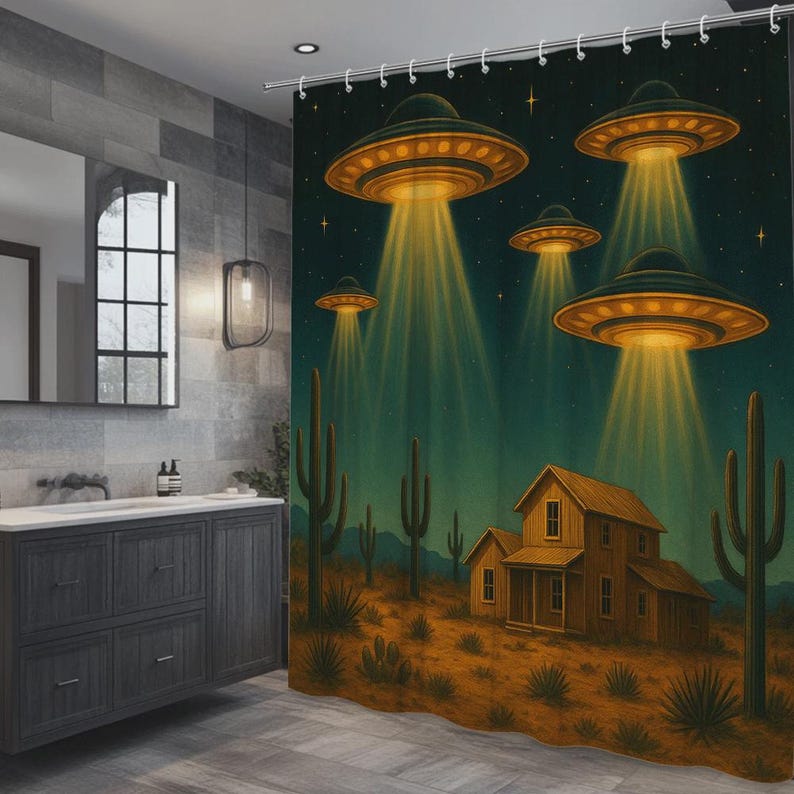 Alien UFO Shower Curtain for Unique Bathroom Decor - Etsy