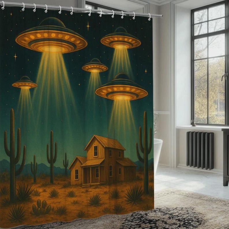 Alien UFO Shower Curtain for Unique Bathroom Decor - Etsy