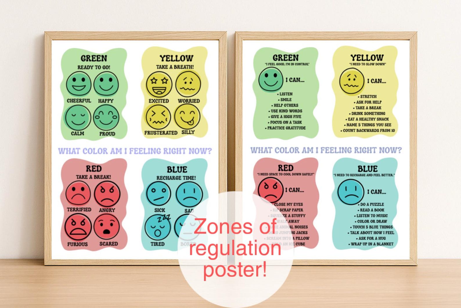 Emotions Regulation Poster for Kids | Zones of Regulation Chart ...