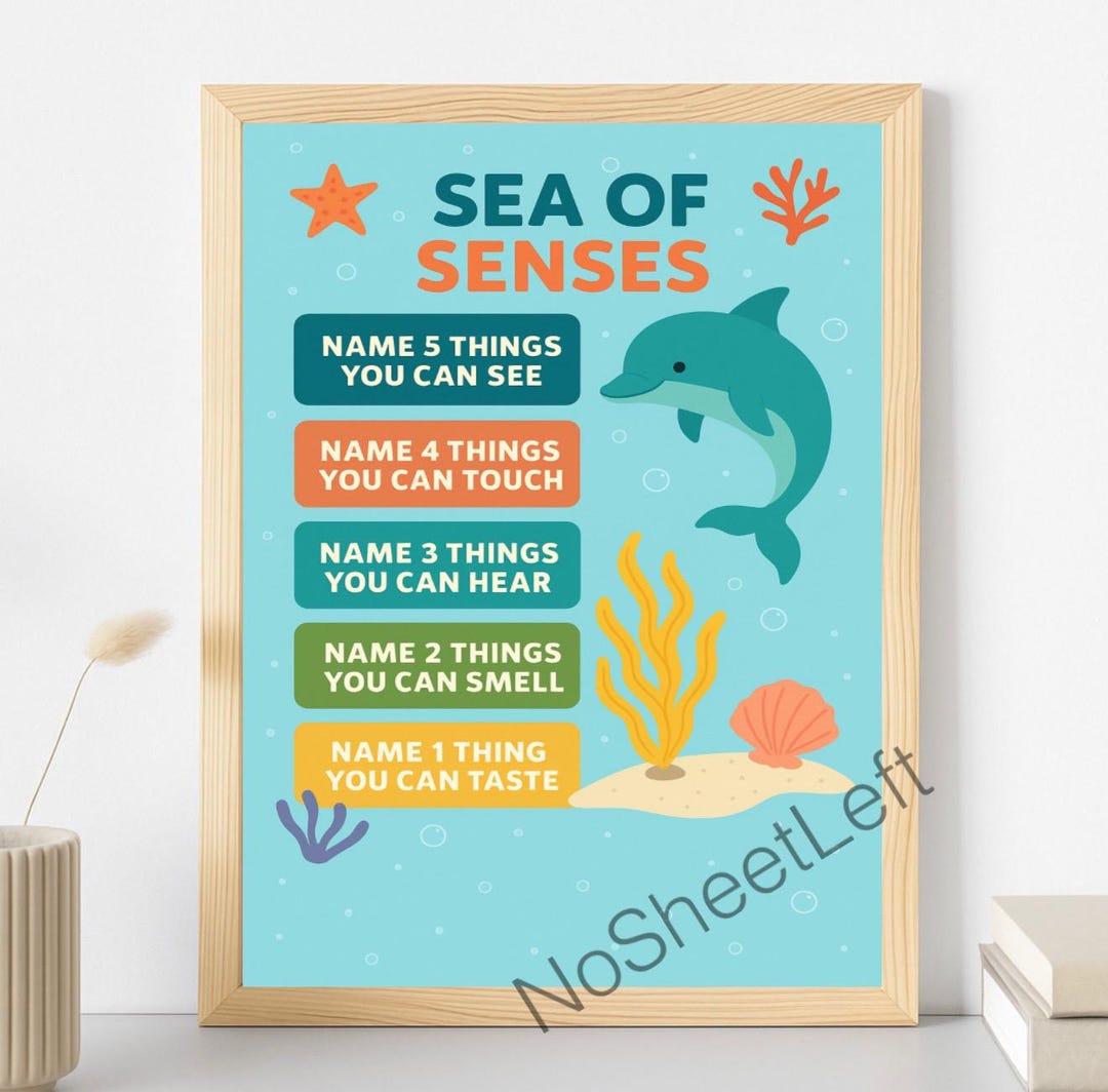 Sea of Senses: Grounding Exercise for Kids – 5 Senses Calm Down Poster ...