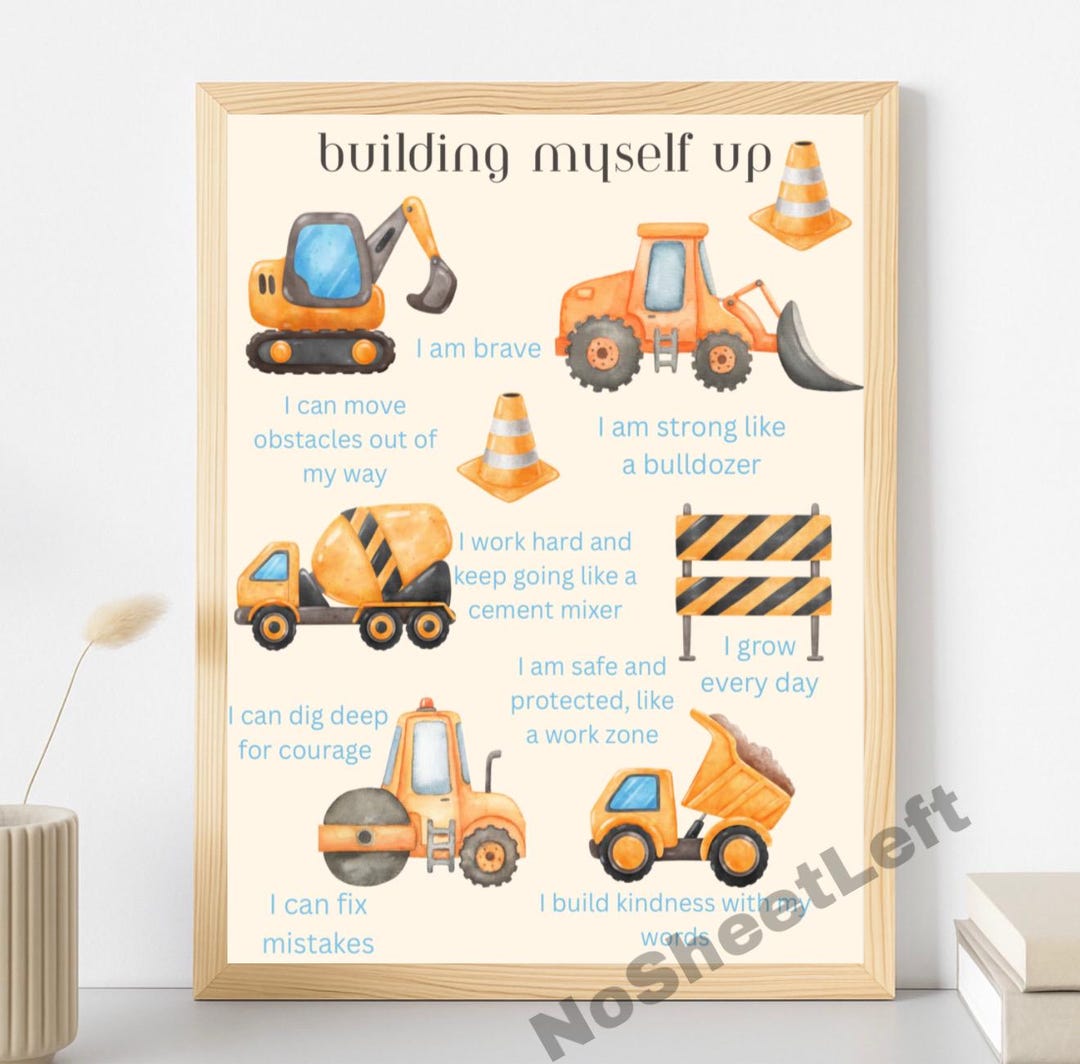 Construction Truck Affirmation Poster: Growth Mindset Kids Decor (PDF ...