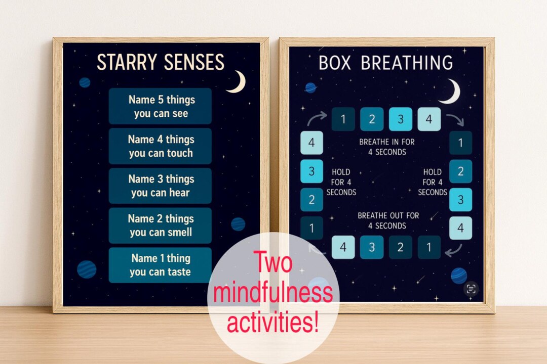 Galaxy Box Breathing Poster and Grounding Exercise for Kids: Calming ...